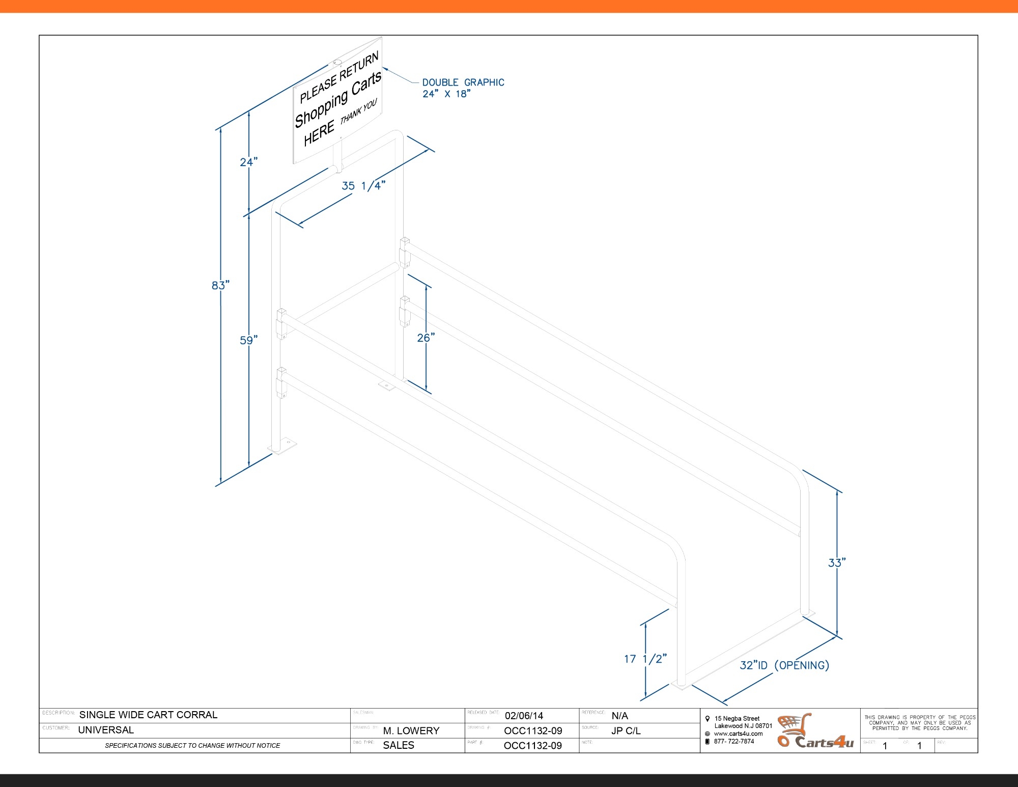 Single Wide Galvanized Cart Corral